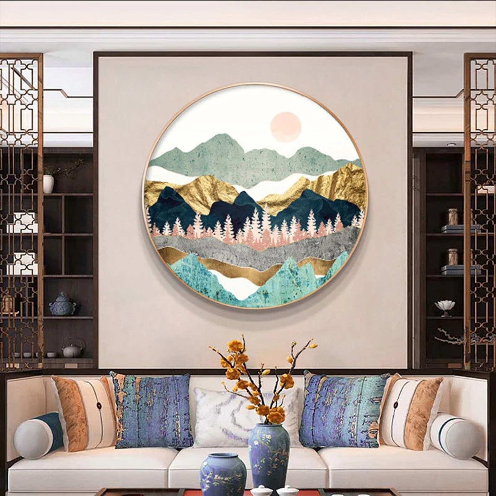 Round Circle Canvas Wall Decor Gift Picture Nordic - Etsy