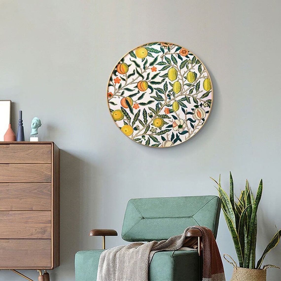 Round Circle Canvas Wall Decor Gift Picture Nordic Scandinavian Grass ...