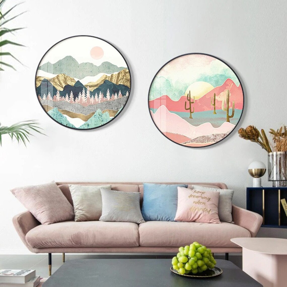 Round Circle Canvas Wall Decor Gift Picture Nordic - Etsy