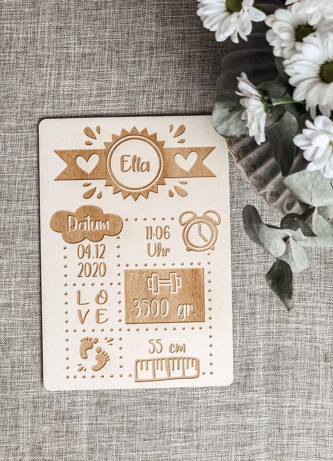 Wooden Birth Board Gift for Birth Birthday Birth Details Children's ...