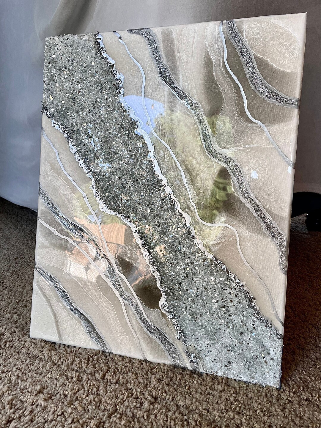 White and Silver Geode Art - Etsy