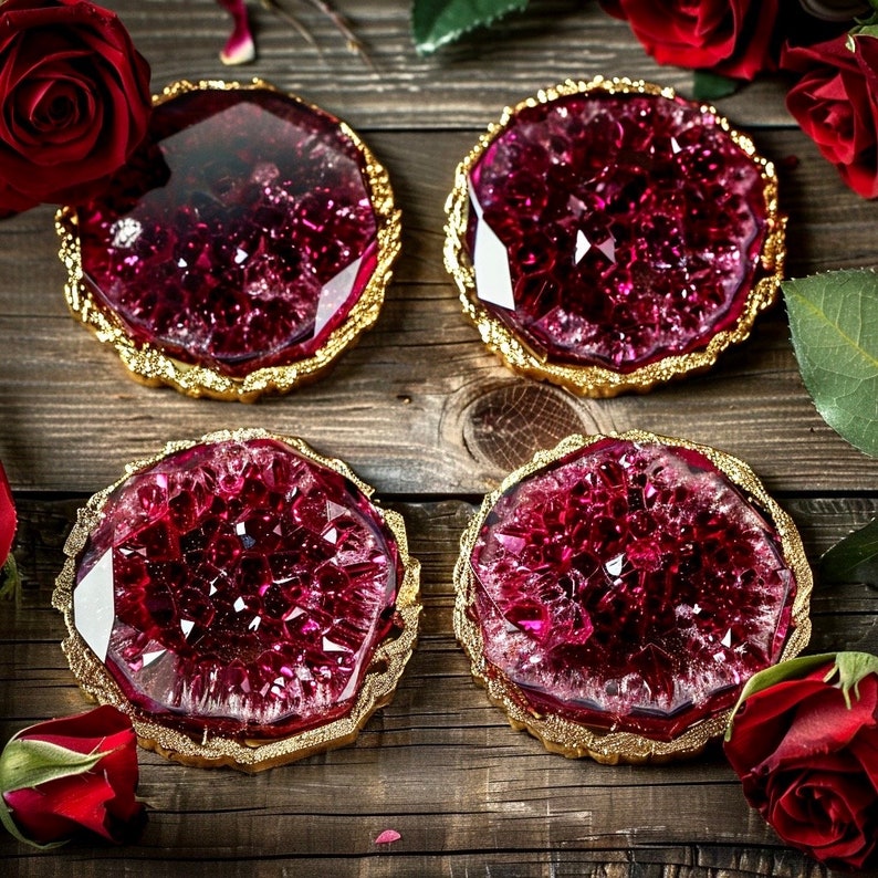 Agate Ruby Resin Coasters, Geode Coasters, Luxury Coasters, Personalized Gift, Handmade, Unique ...