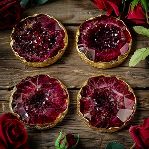 Agate Ruby Resin Coasters, Geode Coasters, Luxury Coasters ...
