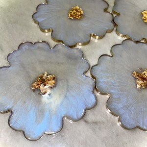 Pearl Iridescent Clear Coasters Set of 4, Flower Opal Coasters ...