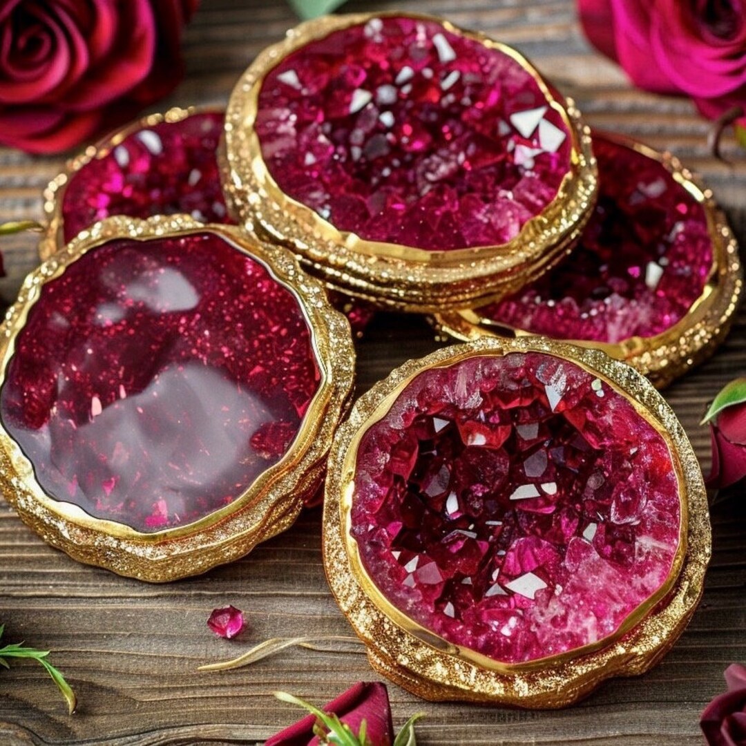 Agate Ruby Resin Coasters, Geode Coasters, Luxury Coasters ...