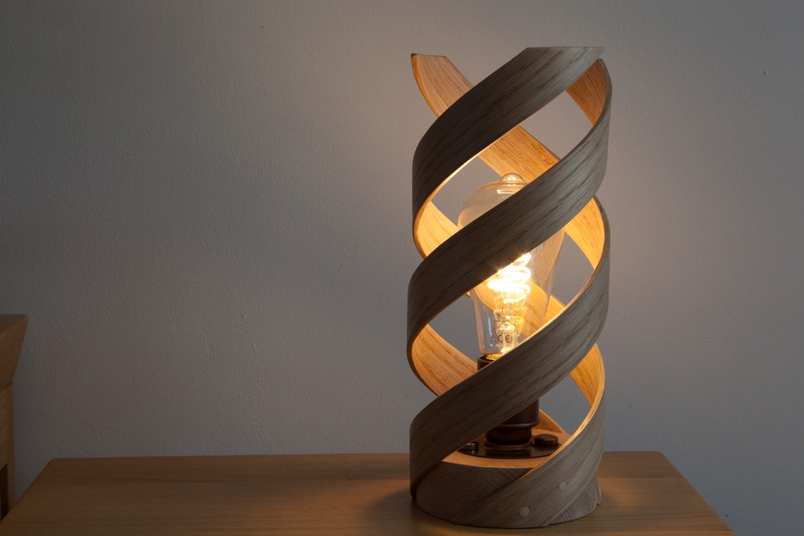 Steam Bent Wood Spiral Table Lamp - Etsy