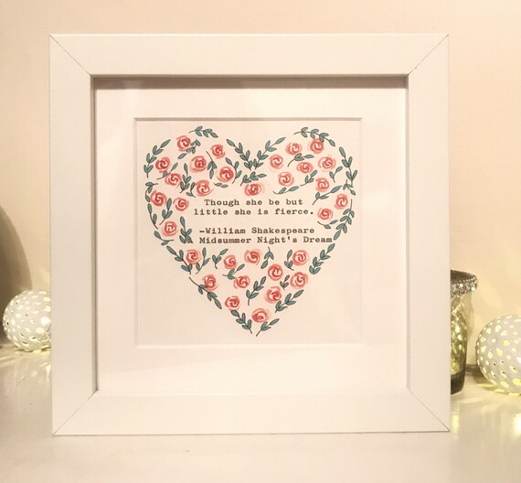 Hand painted and framed heart illustration with Though she be | Etsy