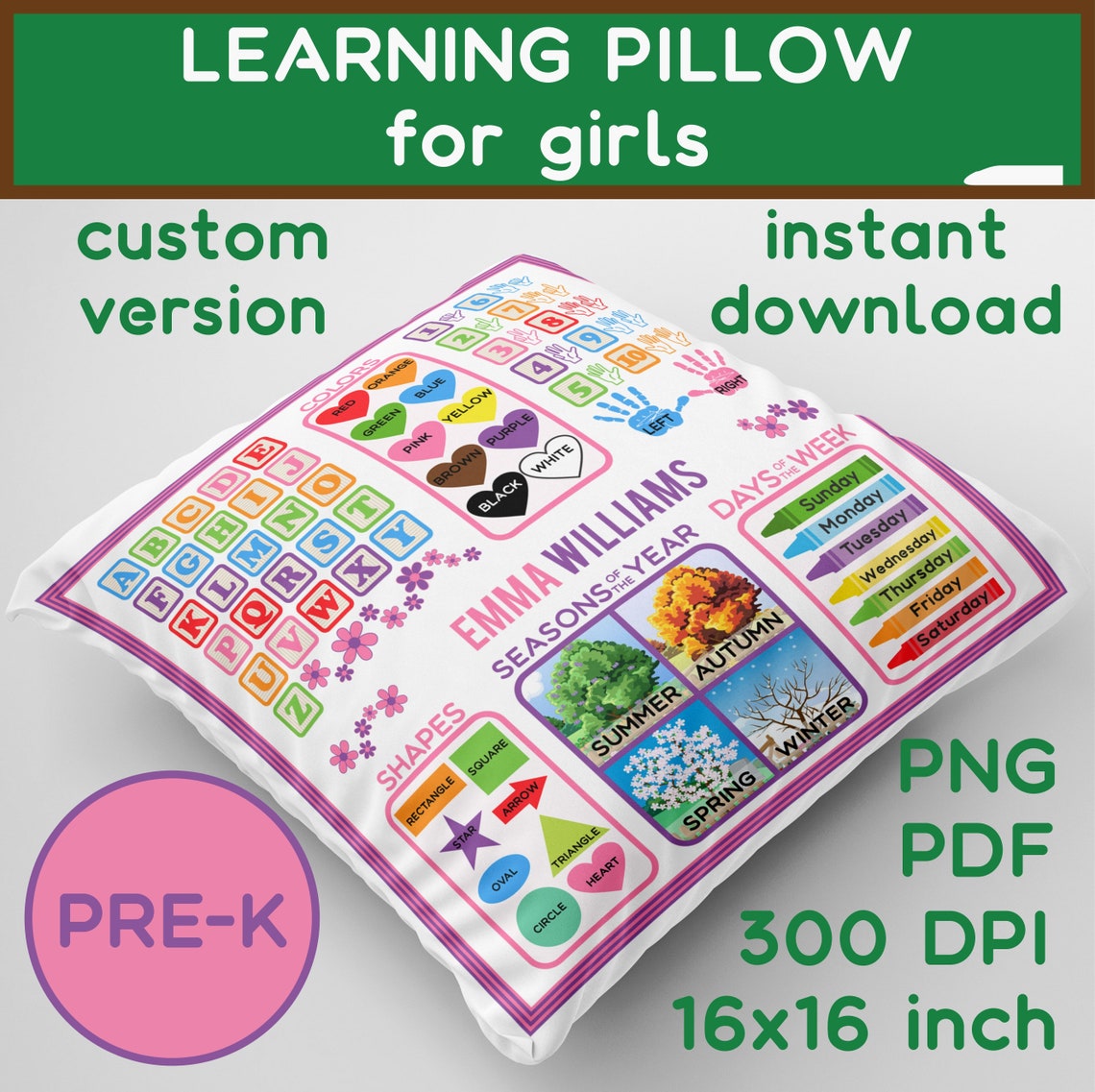 Learning Pillow PNG Learning Design Pre K Gift for Girl | Etsy