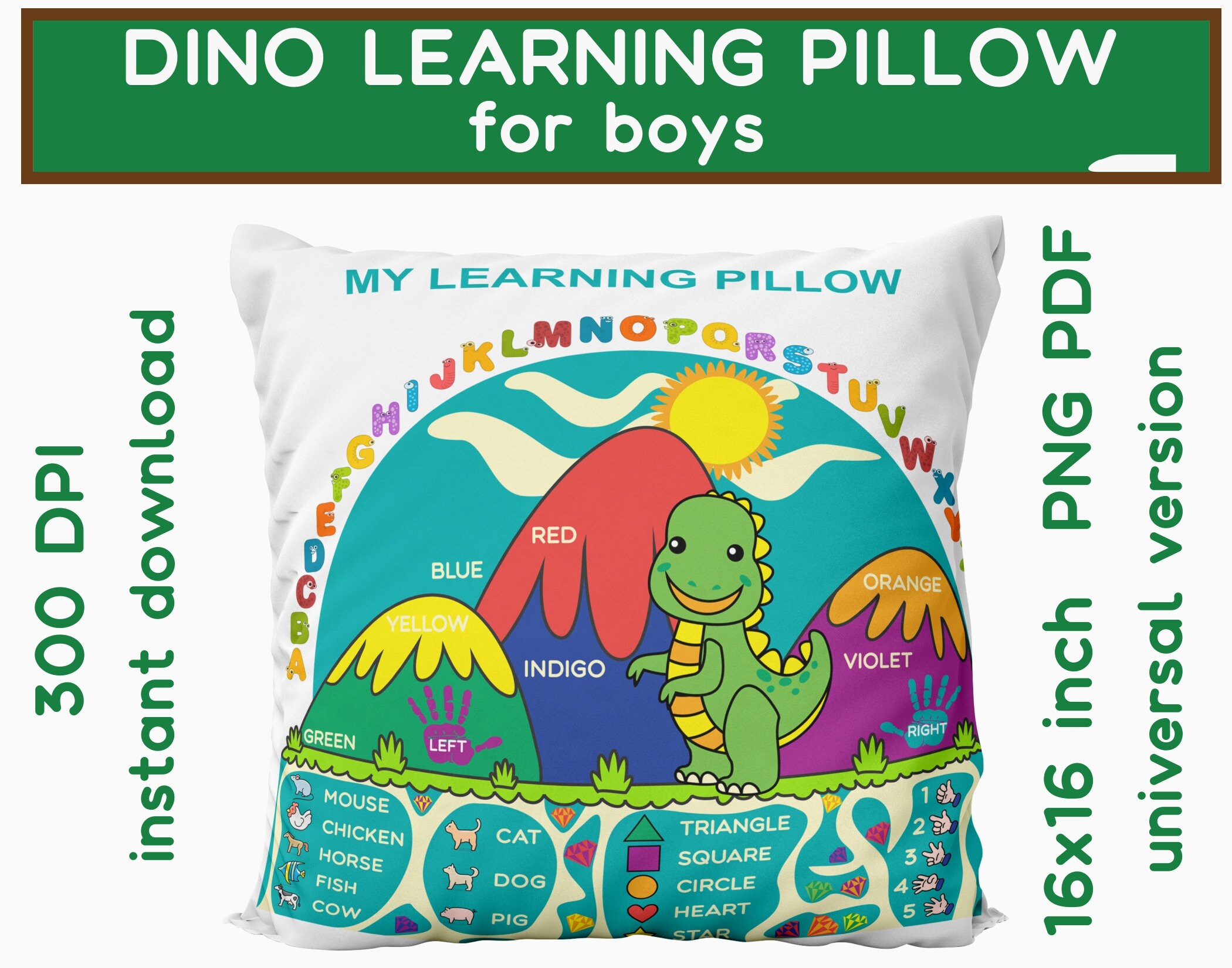 Dinosaur Pillow Learning Pillow PNG Pillow Templates Pre K Sublimation ...