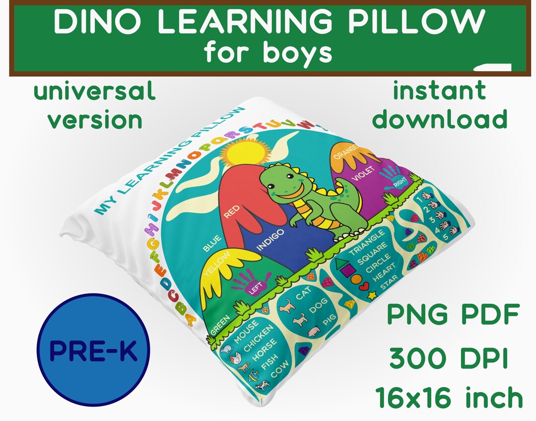 Dinosaur Pillow Learning Pillow PNG Pillow Templates Pre K Sublimation ...