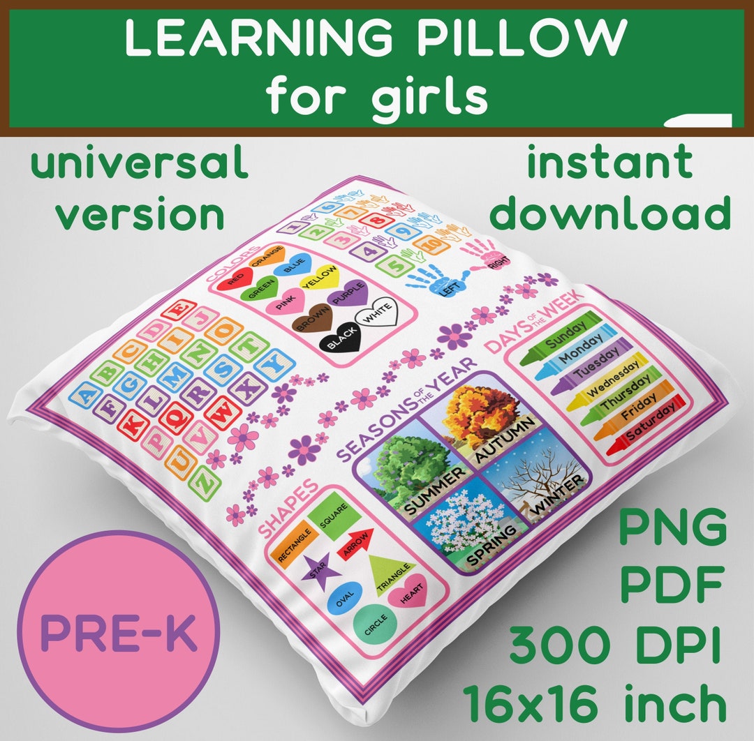 Learning Pillow PNG Learning Design Pre K Gift for Girl Sublimation ...
