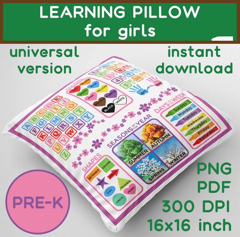 Learning Pillow PNG Learning Design Pre K Gift for Girl Sublimation ...