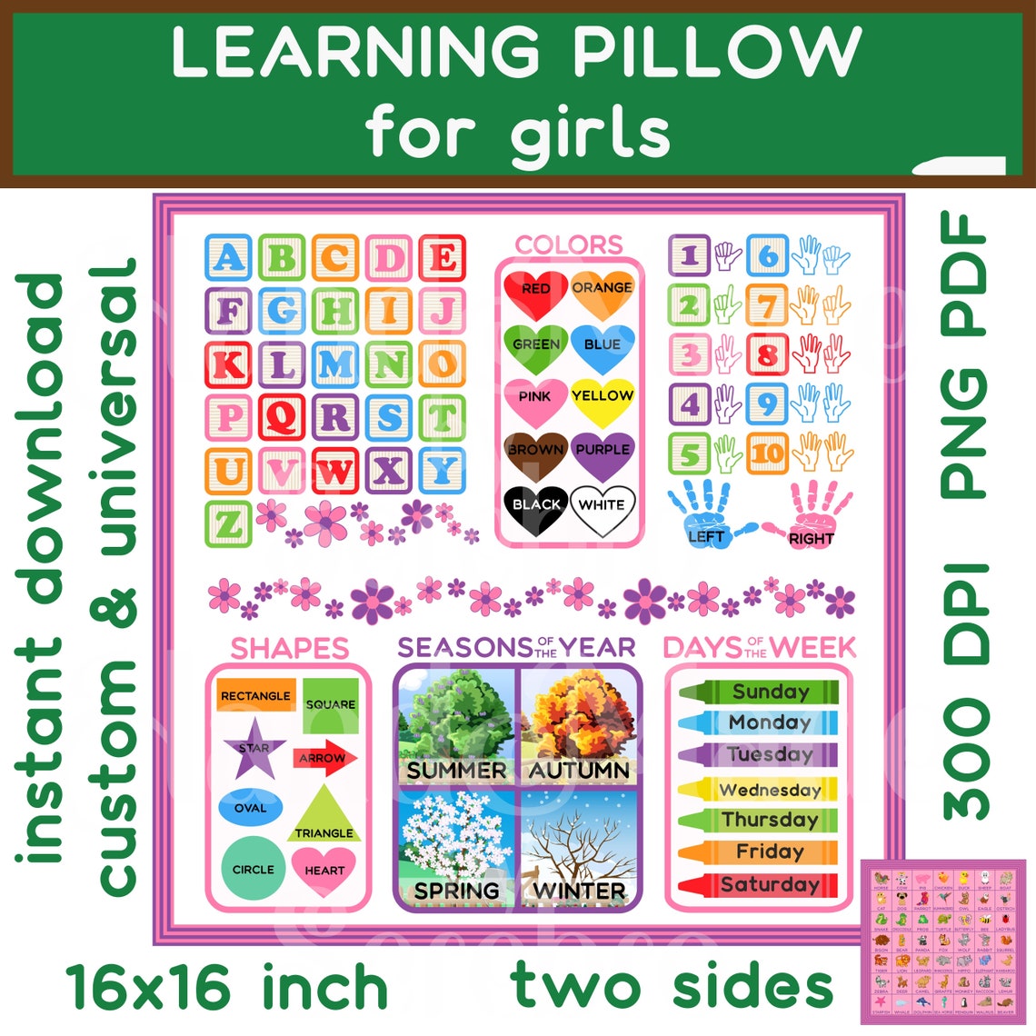 Learning Pillow PNG Learning Design Pre K Gift for Girl Sublimation ...
