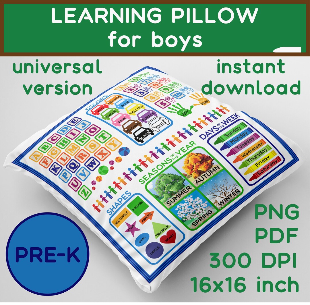 Learning Pillow PNG Learning Design Pre K Gift for Boys Sublimation ...