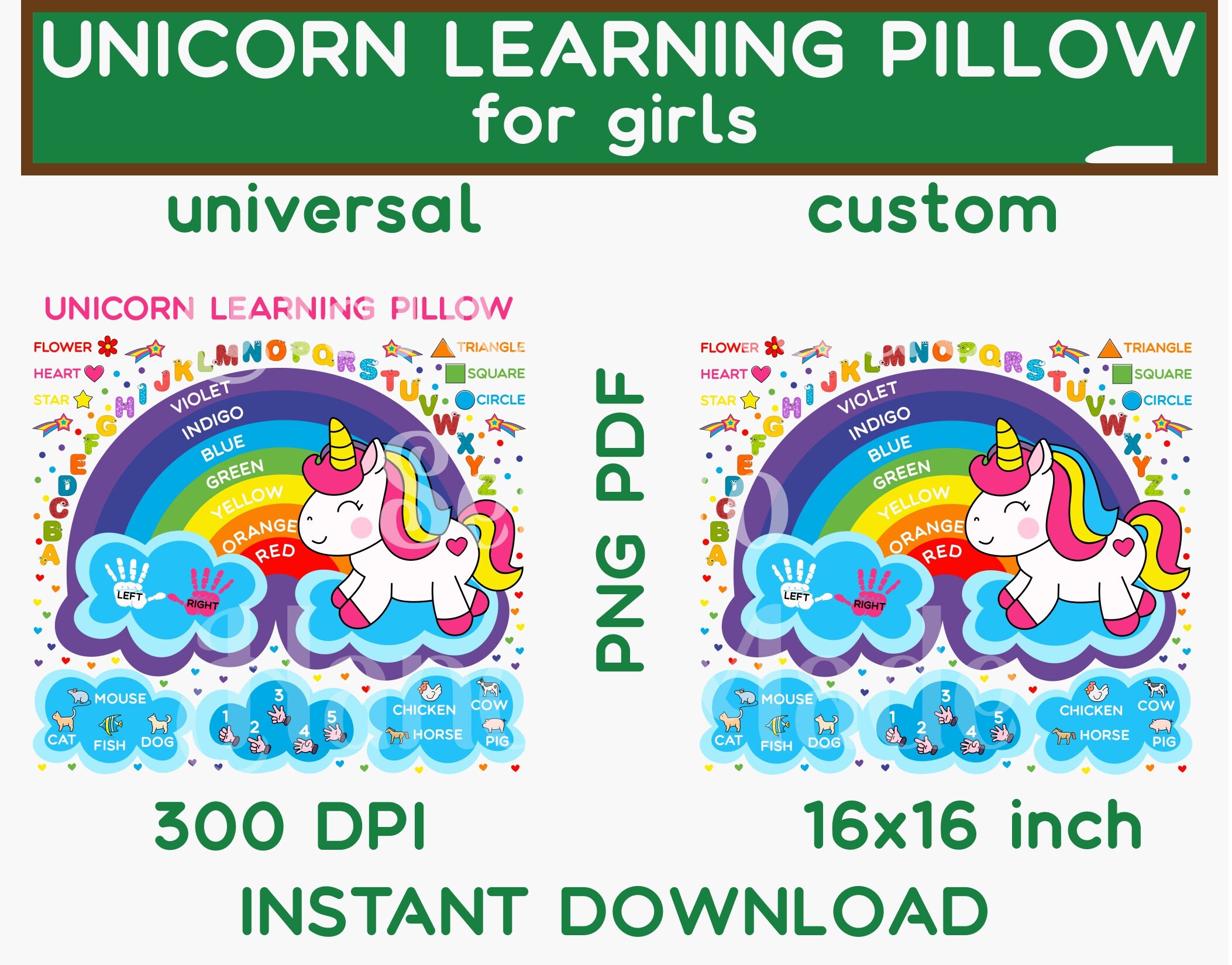 Unicorn Pillow Learning Pillow PNG Pre K Sublimation File Custom Kids ...