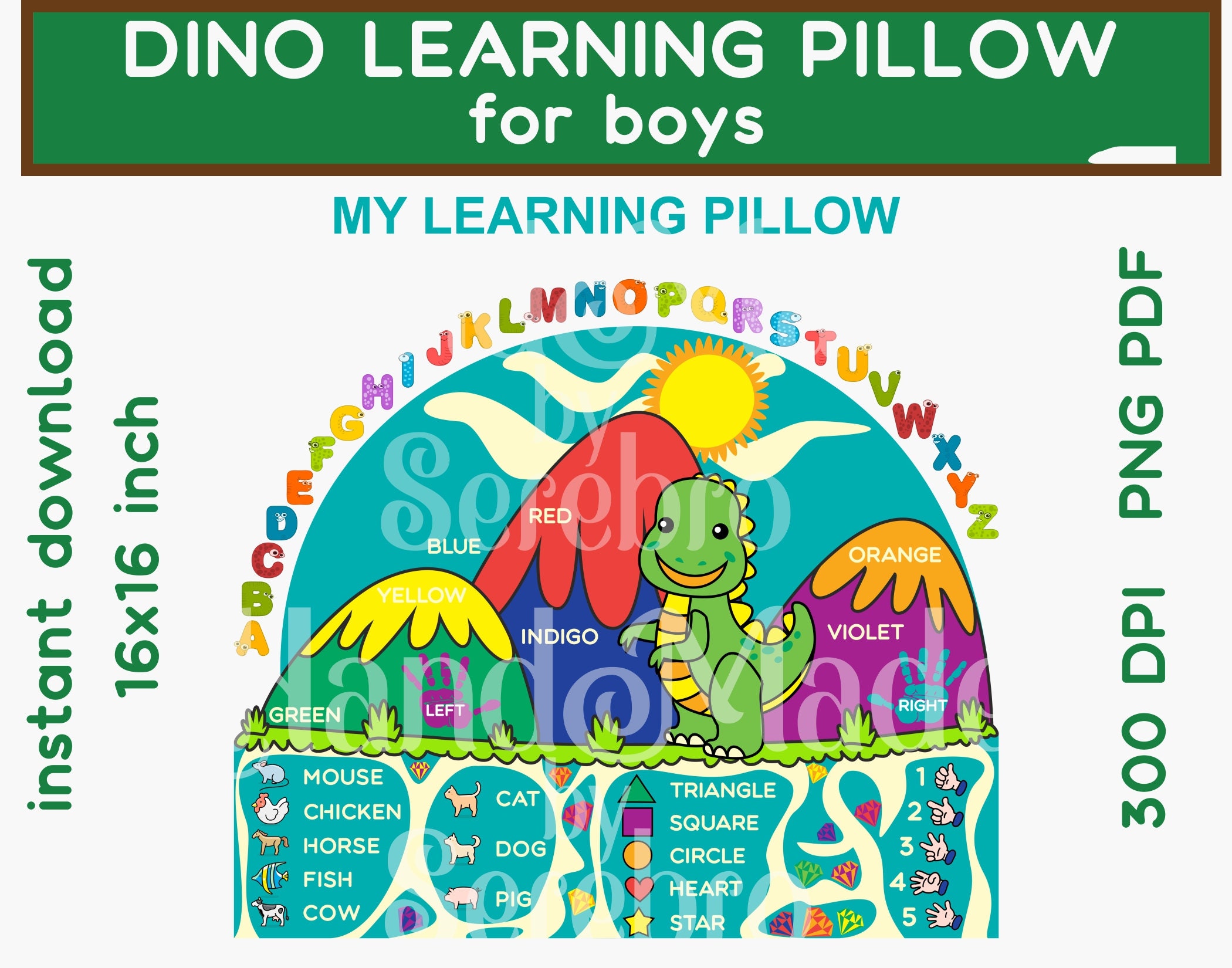 Dinosaur Pillow Learning Pillow PNG Pillow Templates Pre K Sublimation ...