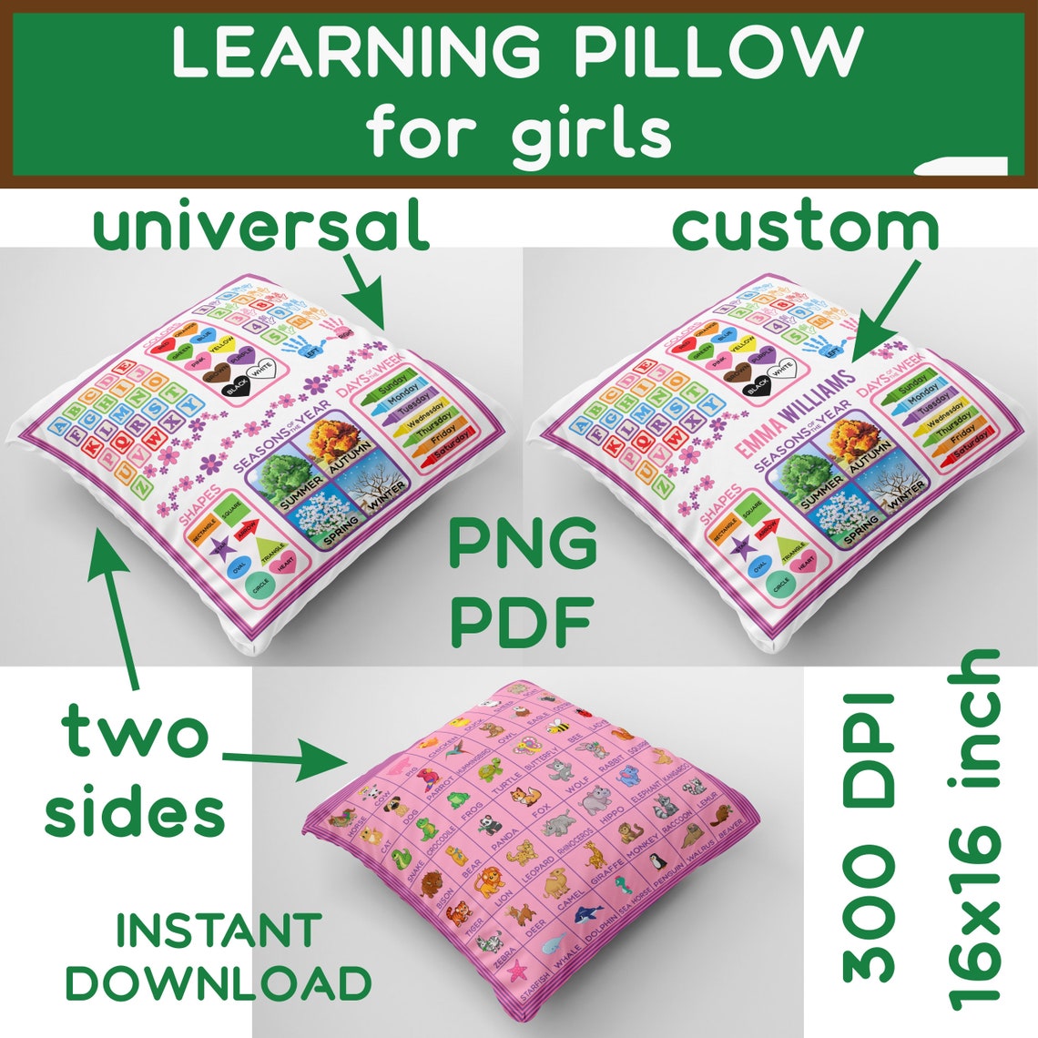 Learning Pillow PNG Learning Design Pre K Gift for Girl Sublimation ...
