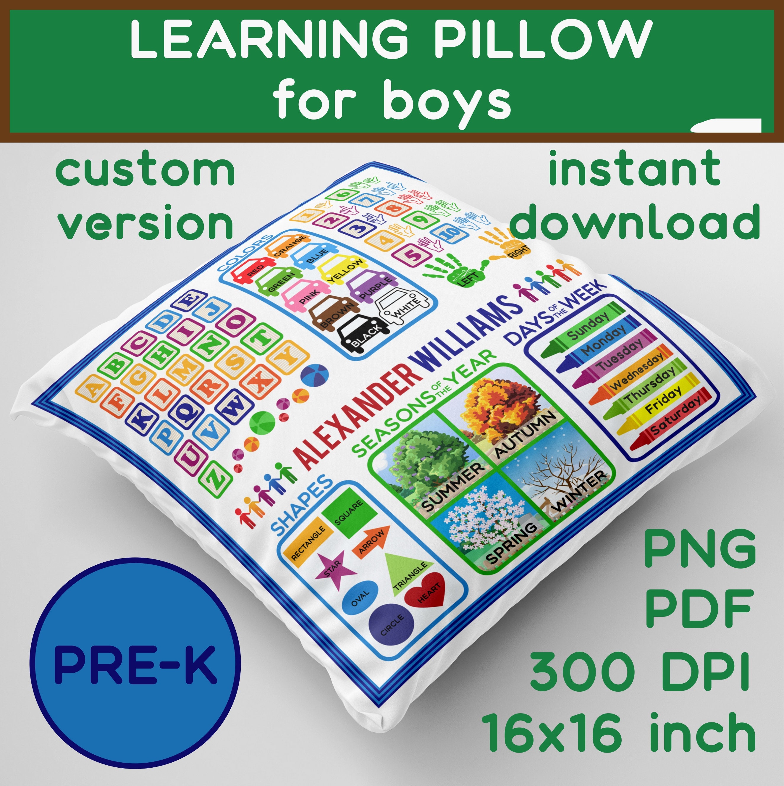 Learning Pillow PNG Learning Design Pre K Gift for Boys Sublimation ...