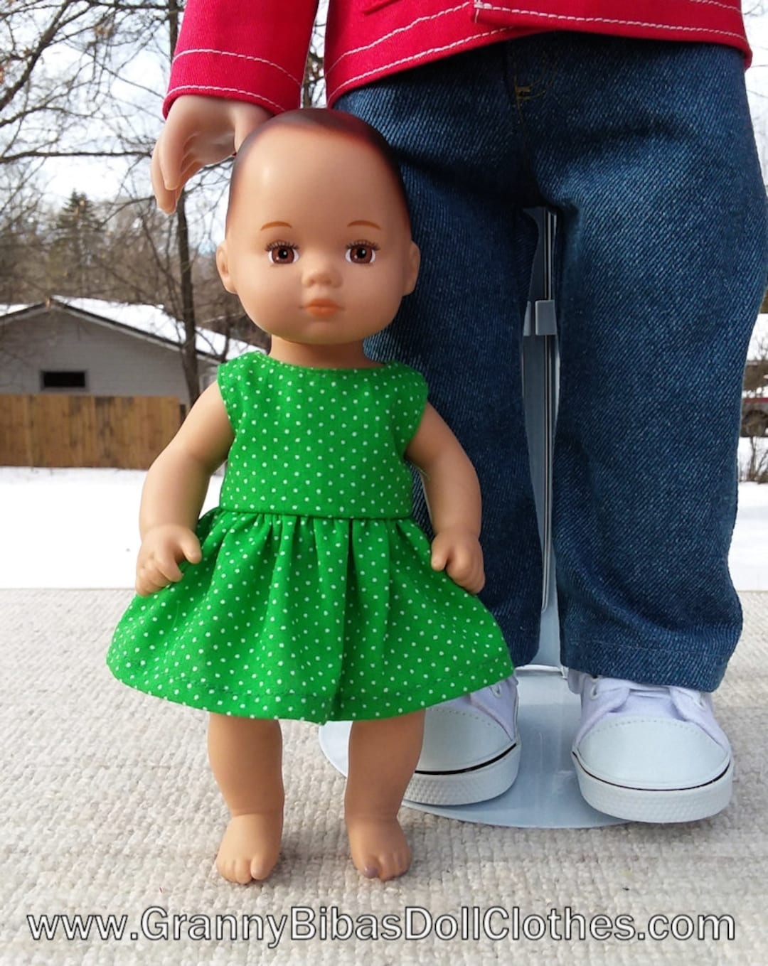 Made for the 18 Inch Doll's Caring Doll CFB, Green Polka Dot CFB Dress ...