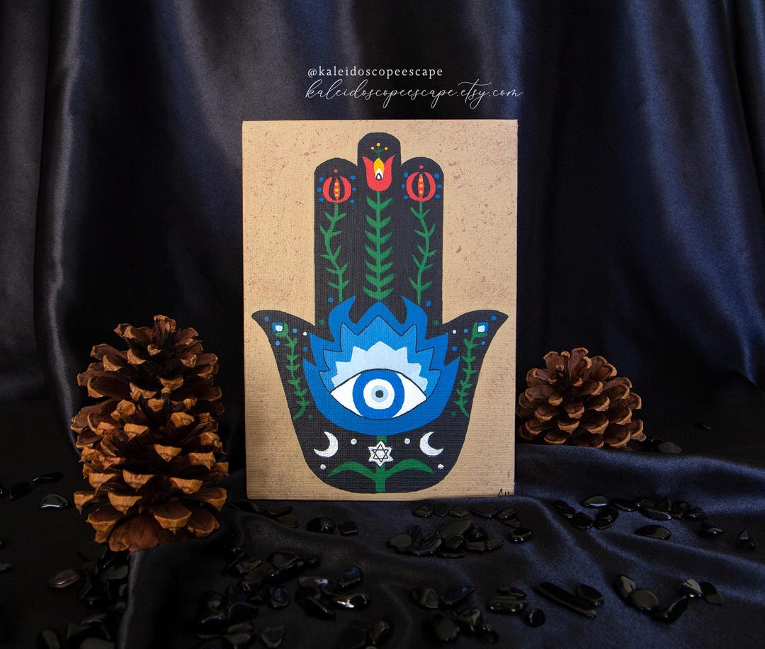 Folk Art Hamsa | Original Acrylic Painting, 5 X 7 Inches (12.7 X 17.8 ...