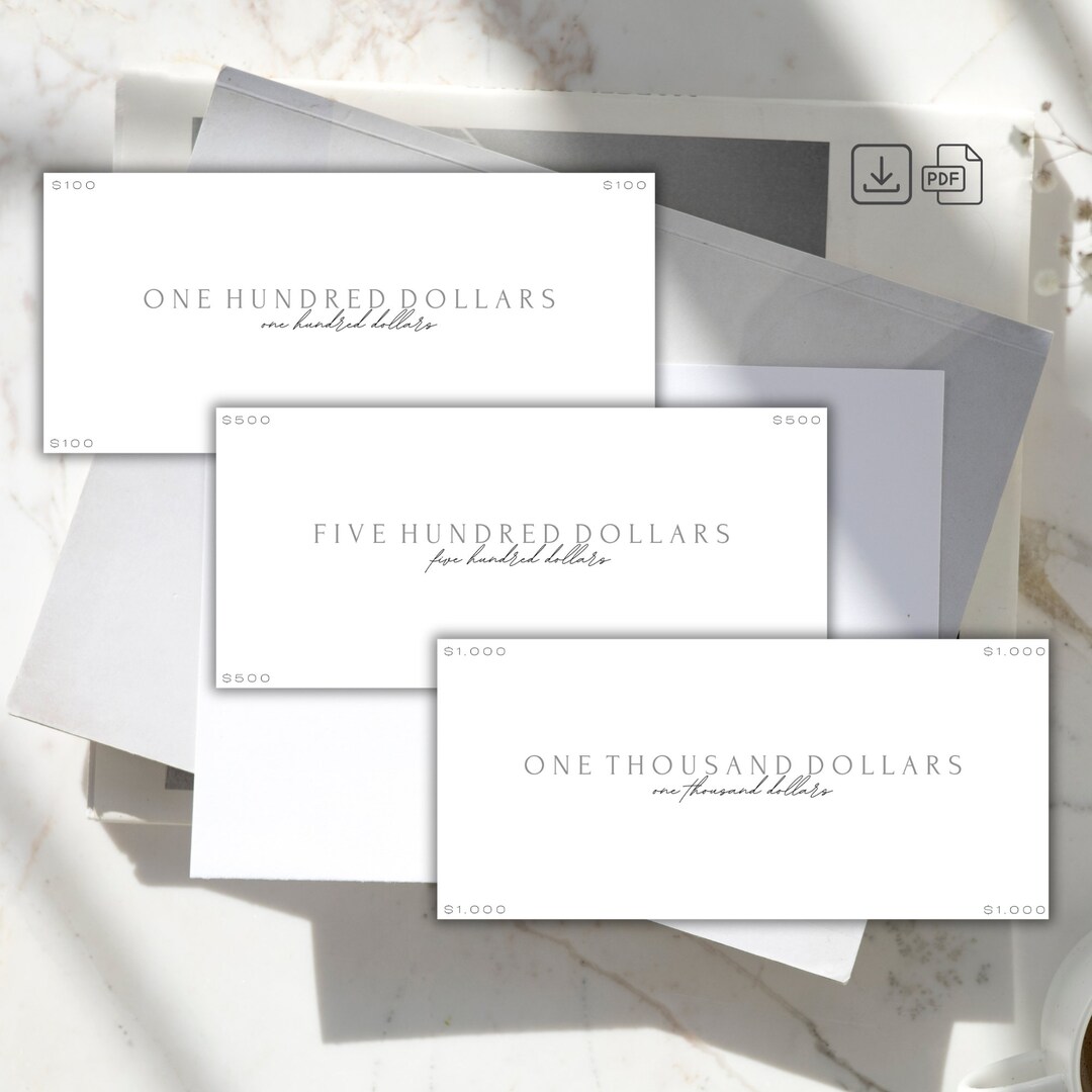 Digital Download 3-pack Cash Placeholders | 100, 500, 1000 | Printable ...
