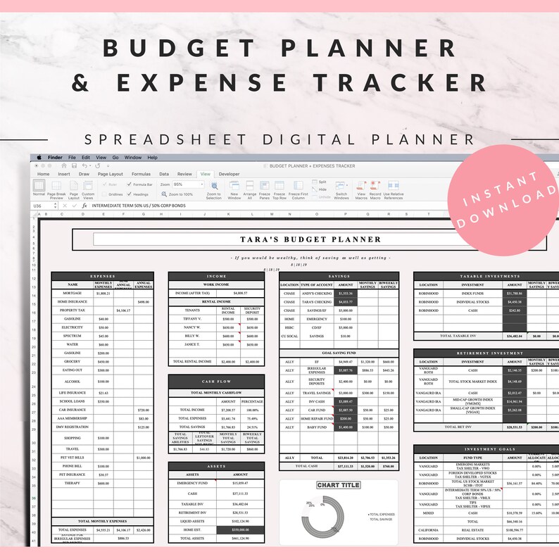 Financial Planner and Budget Sheet Pink Expense Template Excel ...