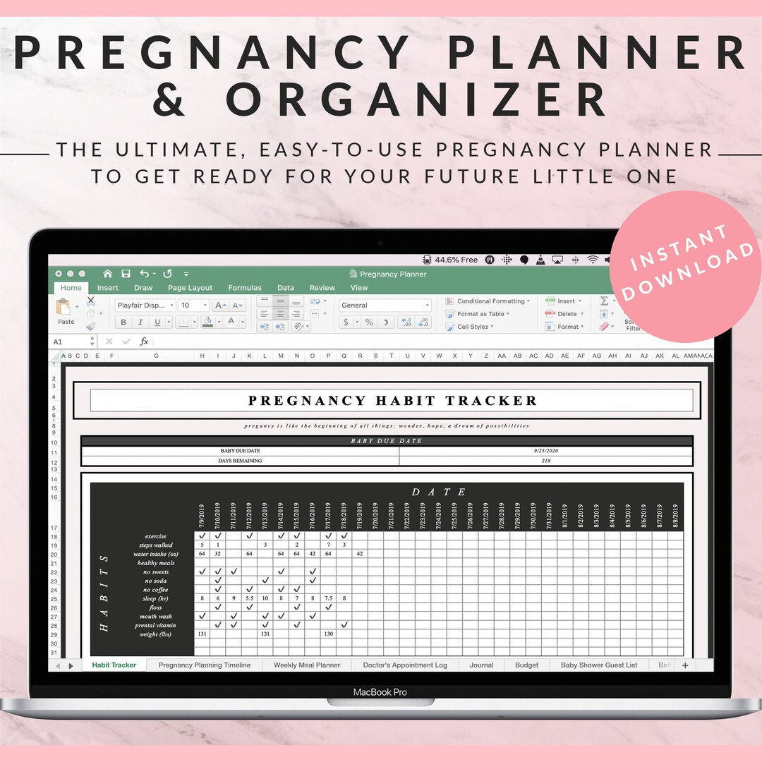 Ultimate Pregnancy Planner Pregnancy Journal and Organizer Pink Excel ...