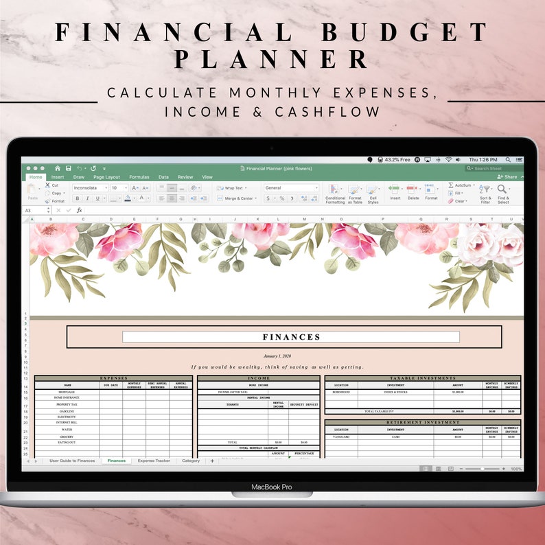 Financial Planner Pink Floral Digital Budget Planner - Etsy