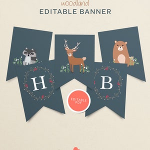 Woodland Birthday Decoration, EDITABLE Printable Banner, Happy Birthday ...