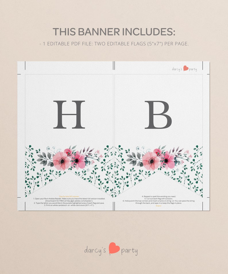 Printable Happy Birthday Banner Floral Birthday Decoration - Etsy