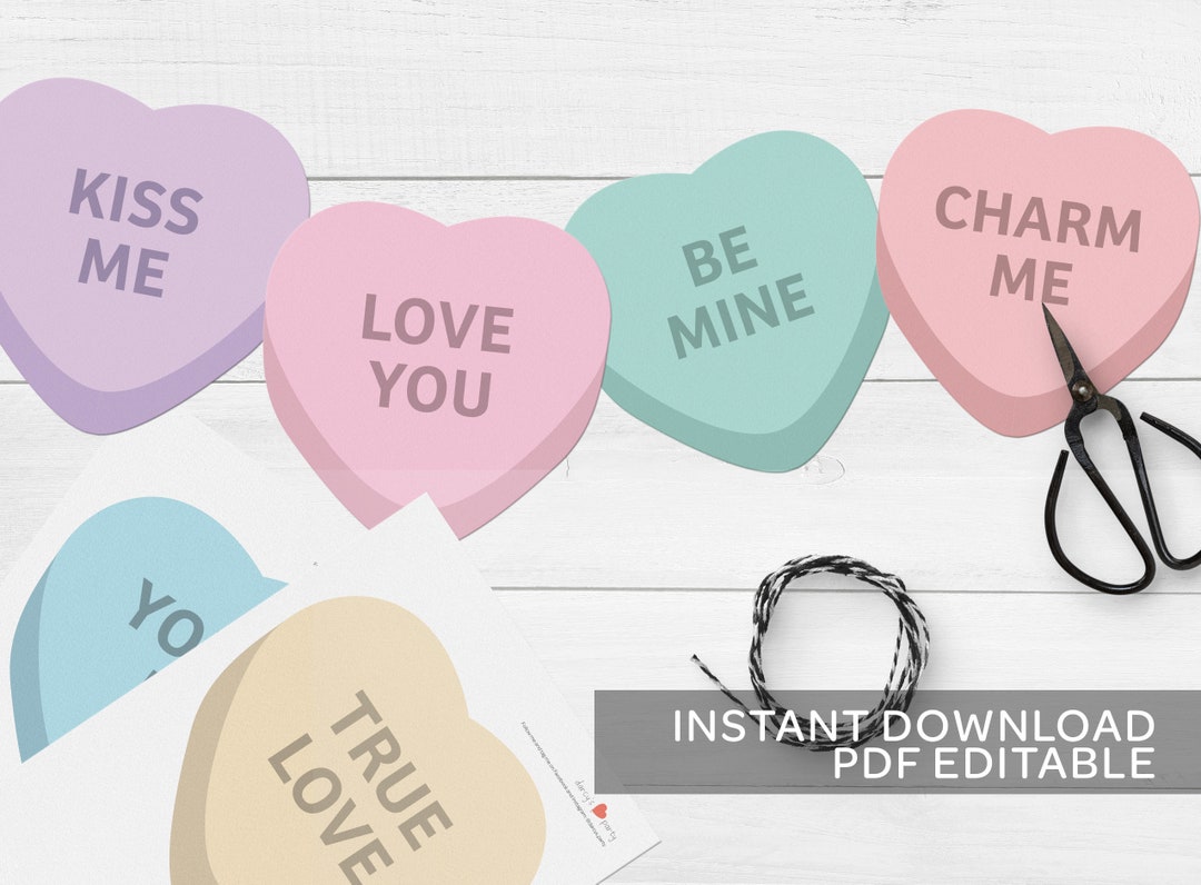 Editable Valentines Day Conversation Heart Banner, Valentines Day ...
