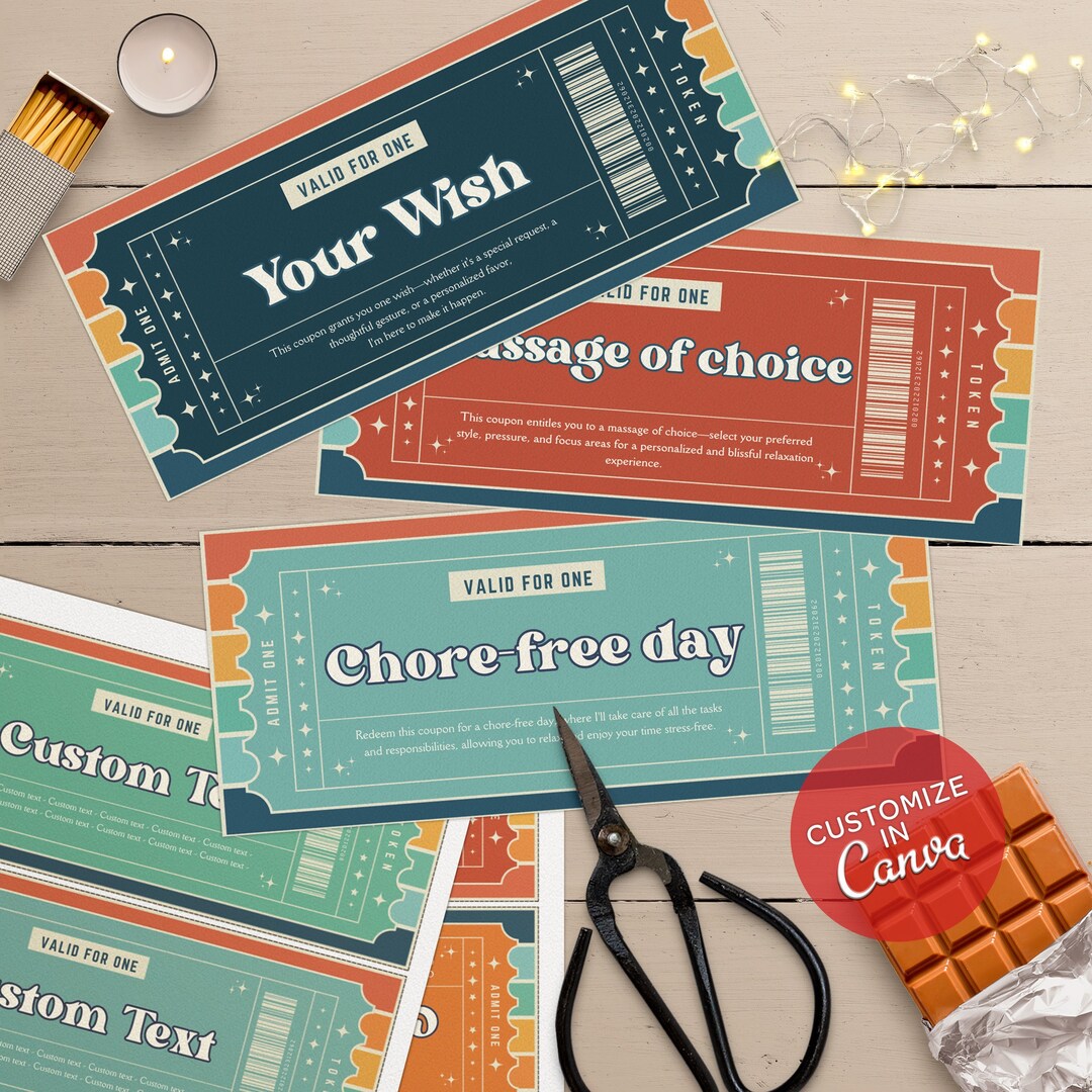 Coupon Book for Him, Coupon Book Template, Printable Coupon Book, 70s ...
