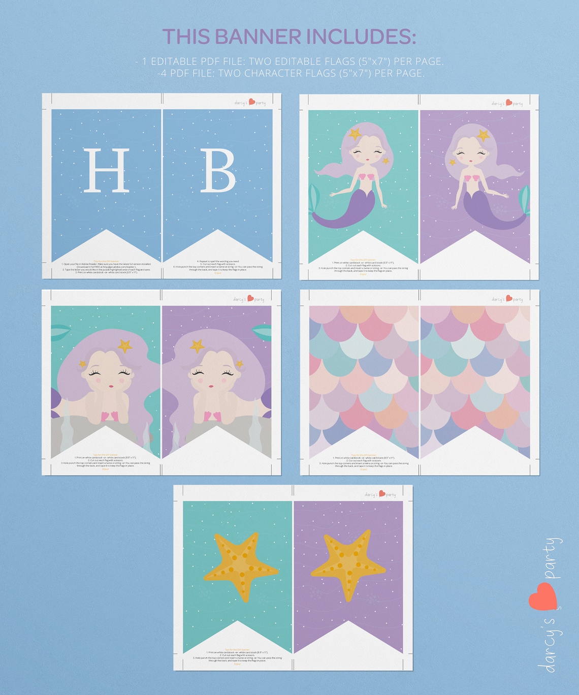 Mermaid Birthday Decorationeditable Printable Bannermermaid | Etsy