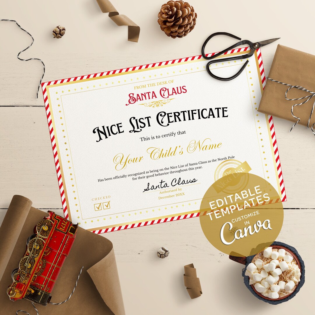 Nice List Certificate Printable Nice List Certificate Template Santa ...