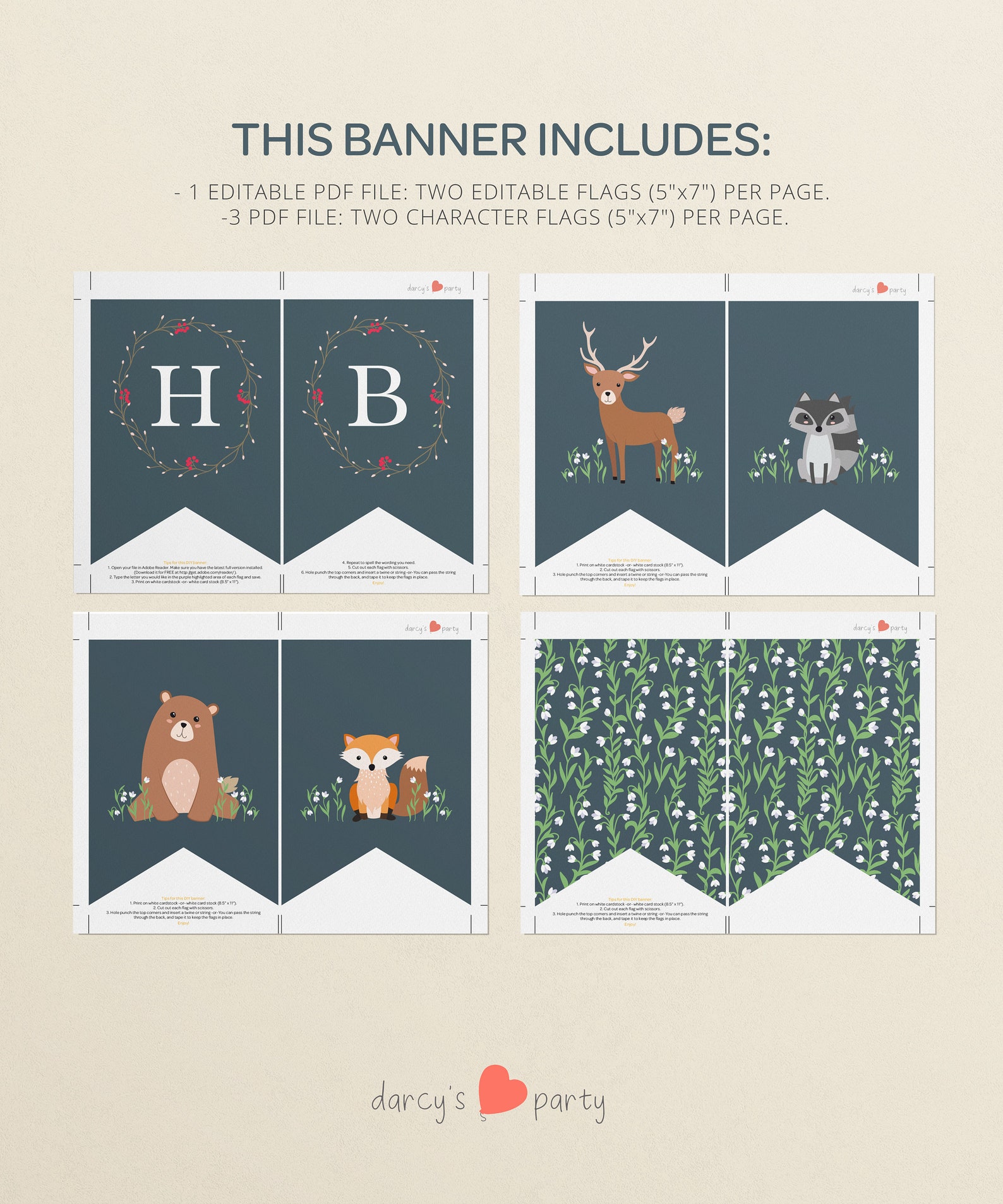 Woodland Birthday Decoration EDITABLE Printable Banner Happy | Etsy