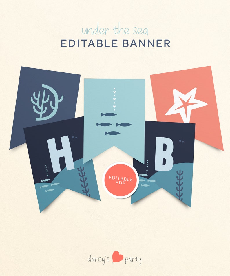 Banner Digital,editable Printable Banner,under the Sea Party Decoration ...