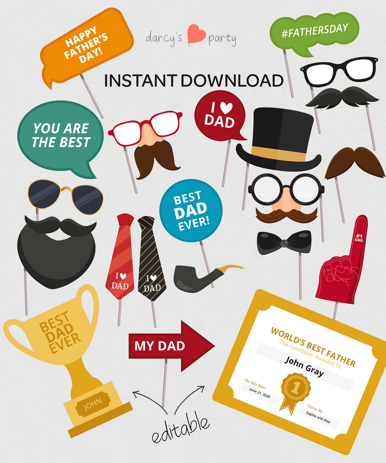 Printable Father's Day Photo Booth Props Father's Day - Etsy