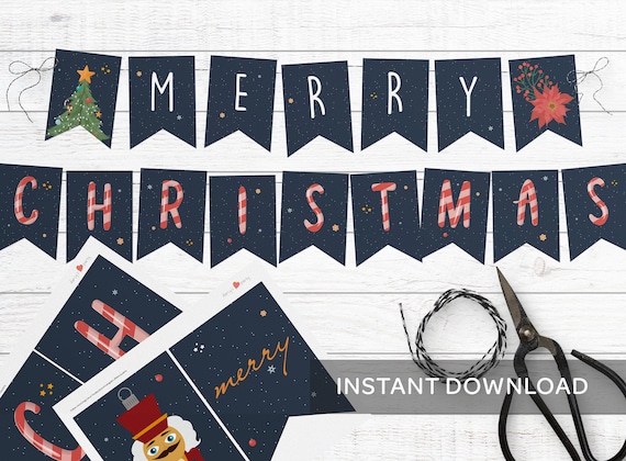 Merry Christmas Banner Merry Christmas Bunting Garland | Etsy