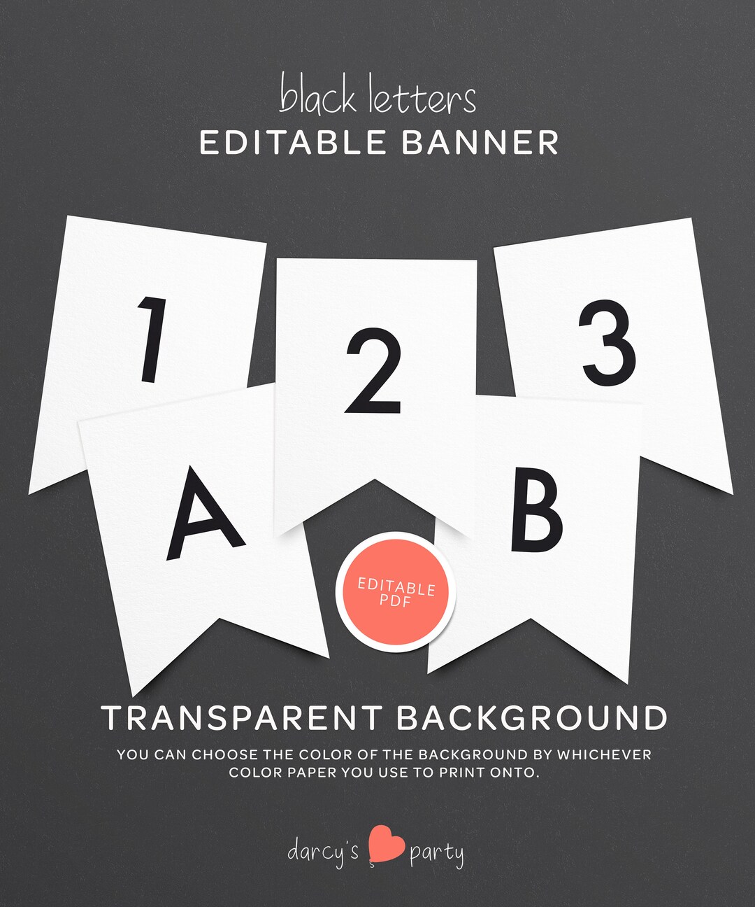 Black Letters Banner, EDITABLE Printable Happy Birthday Banner Black ...