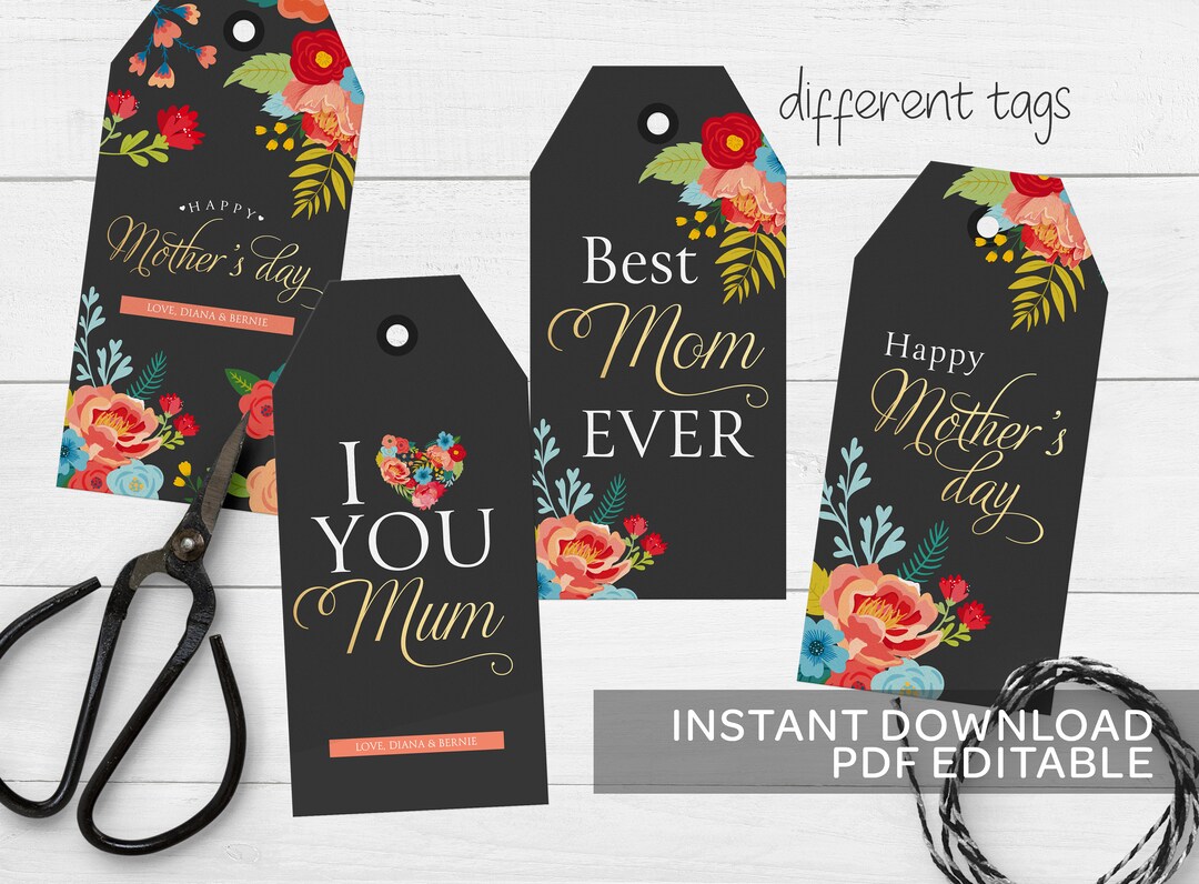 HAPPY MOTHER'S Day Printable Gift Tags, Editable Personalized Gift ...