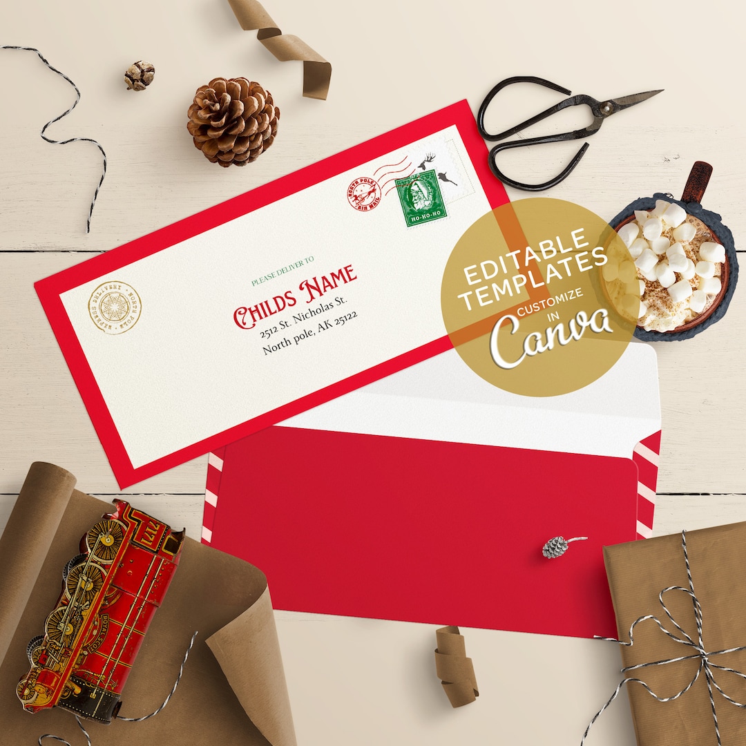 Printable North Pole Mail Envelope Editable Letter From Santa Envelope ...