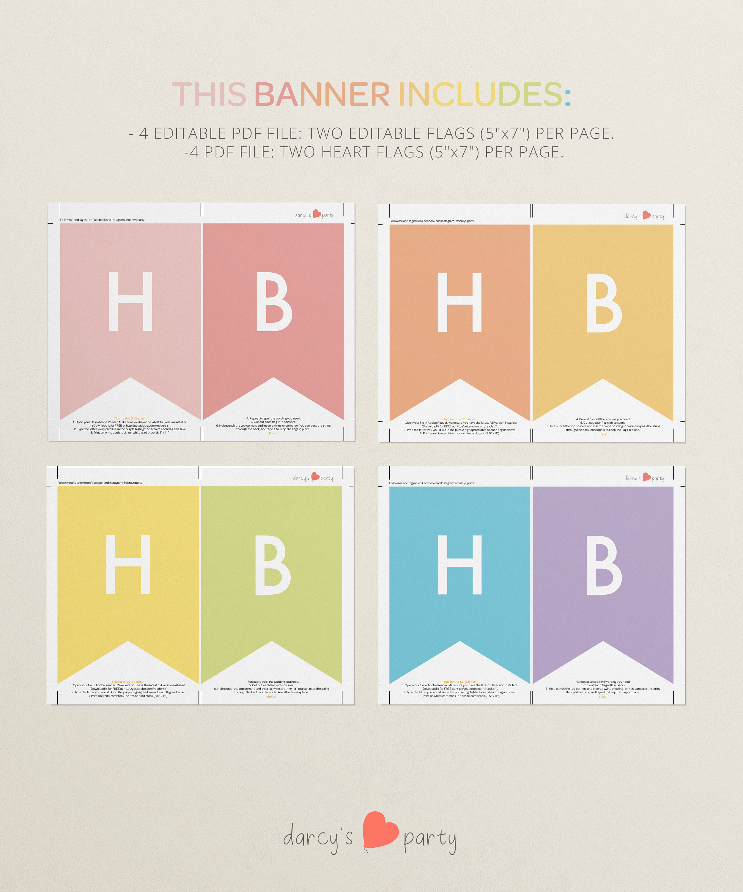 EDITABLE Printable Banner, Multi-coloured Happy Birthday Banner, Kids ...