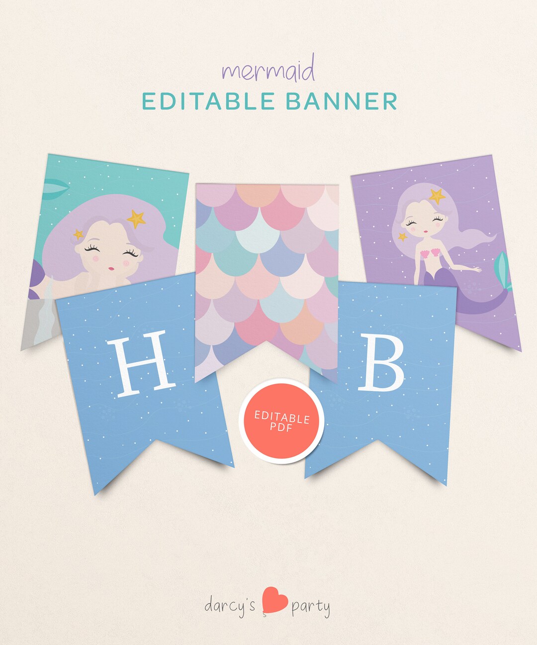 Mermaid Birthday Decoration,editable Printable Banner,mermaid Happy ...