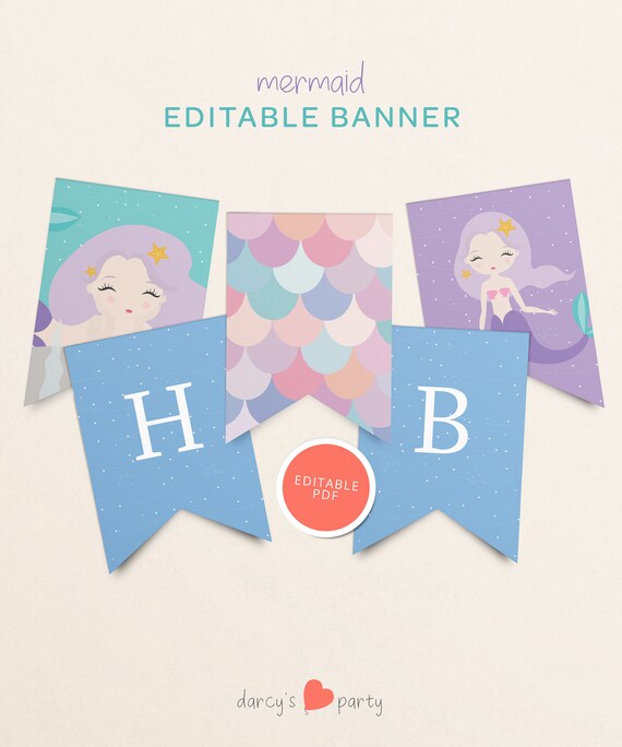 Mermaid Birthday Decorationeditable Printable Bannermermaid | Etsy