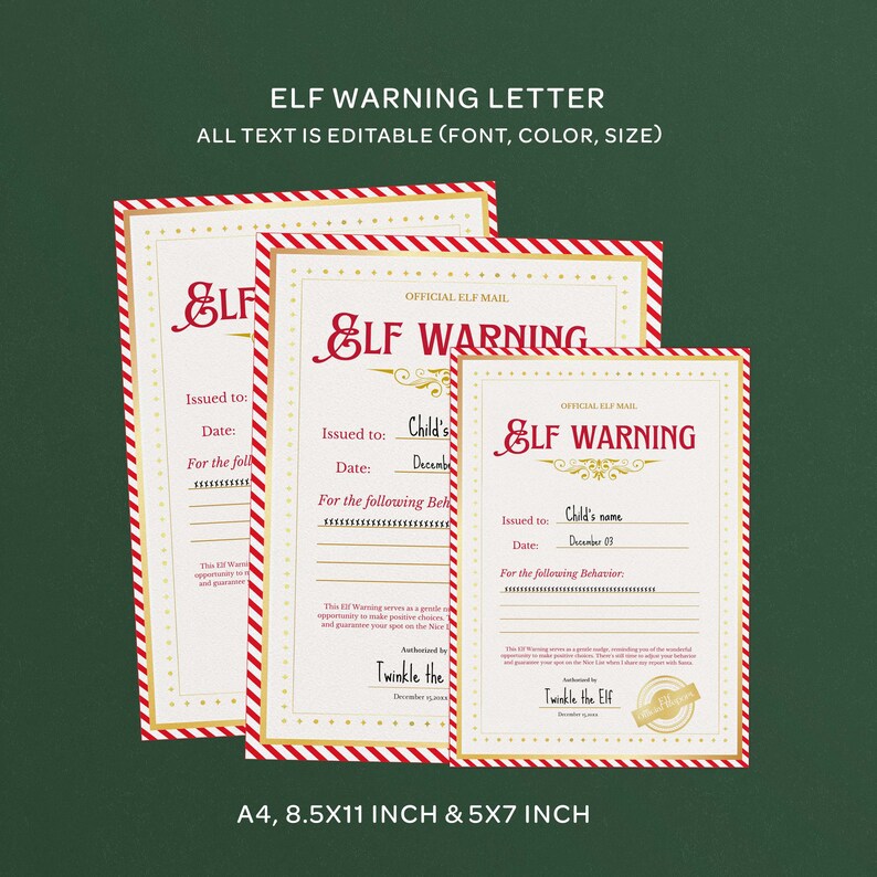 Elf Warning Letter Letter From Elf Printable Customized Elf Behavior ...