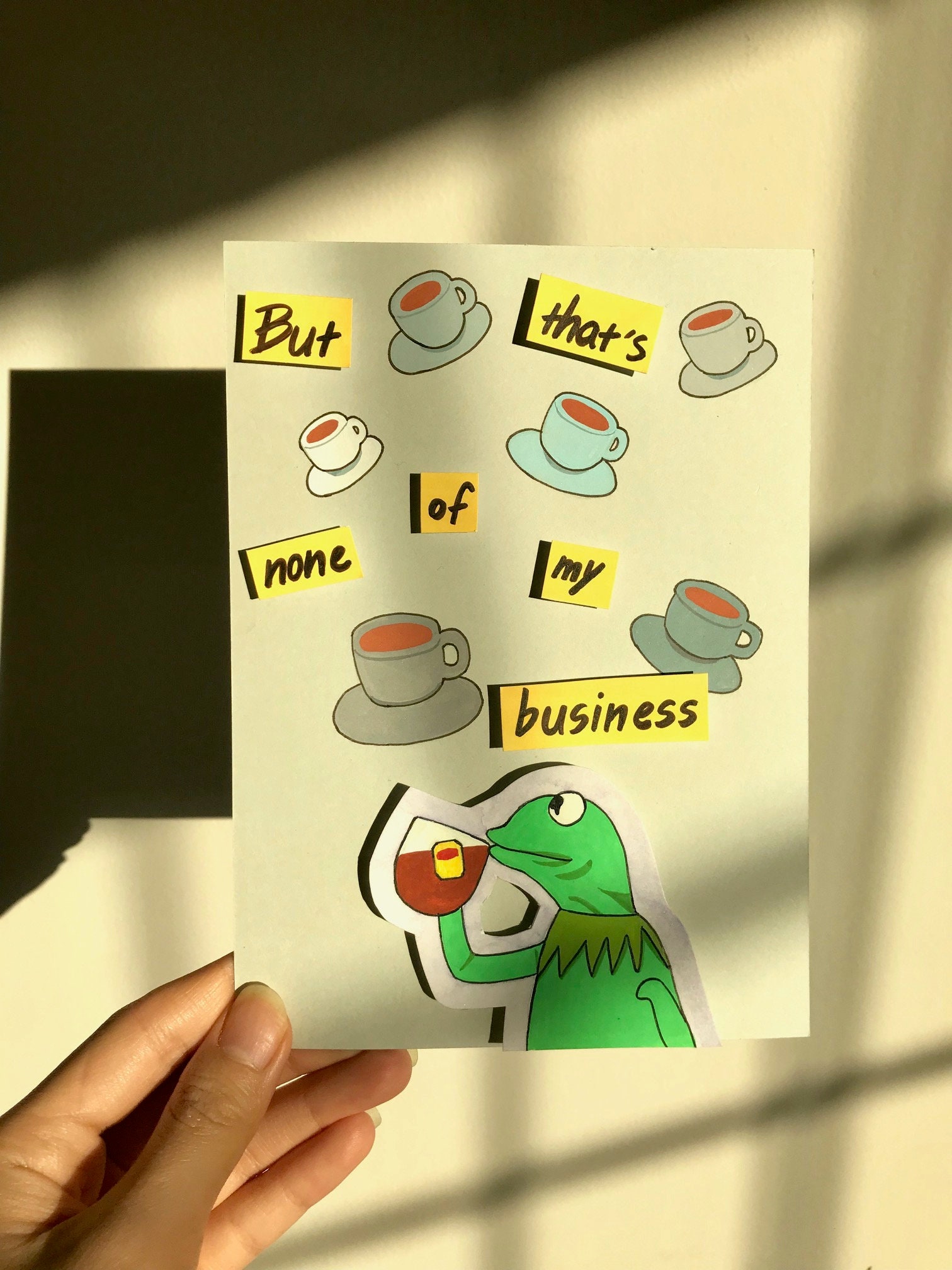 Kermit Muppets Tea Meme Funny Humor Painted Card, Notecard With Kermit ...
