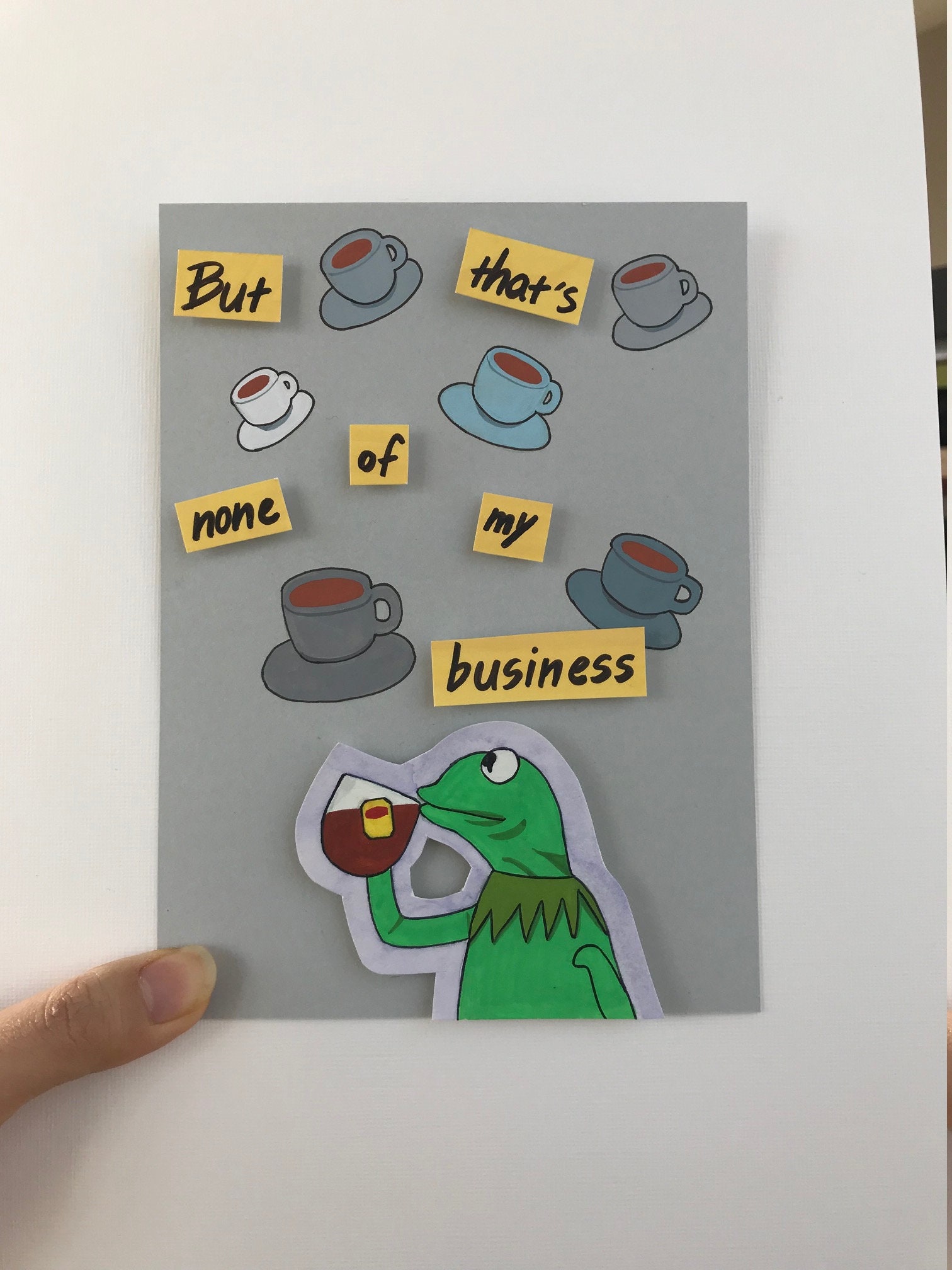 Kermit Muppets Tea Meme Funny Humor Painted Card, Notecard With Kermit ...