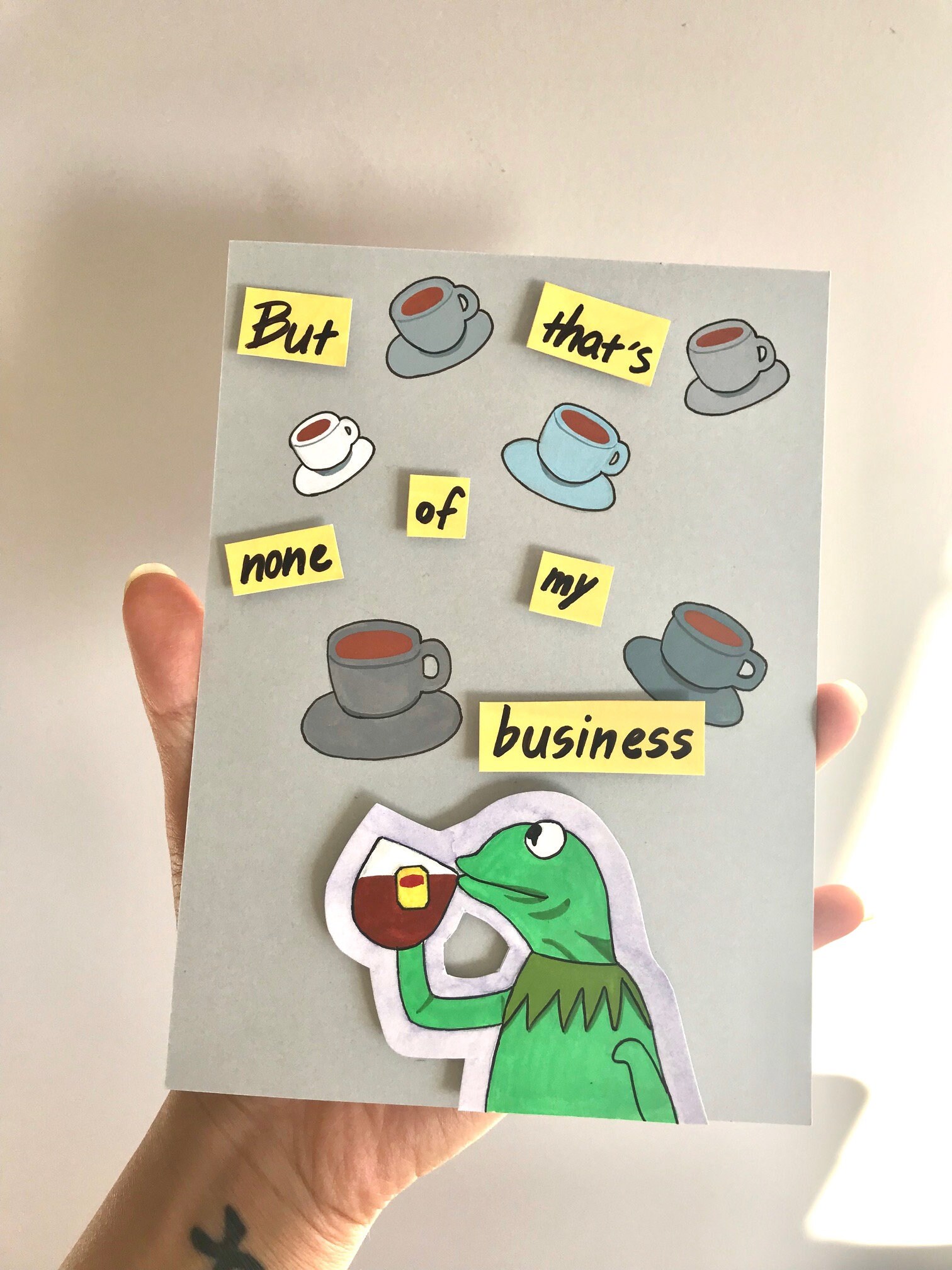 Kermit Muppets Tea Meme Funny Humor Painted Card, Notecard With Kermit ...