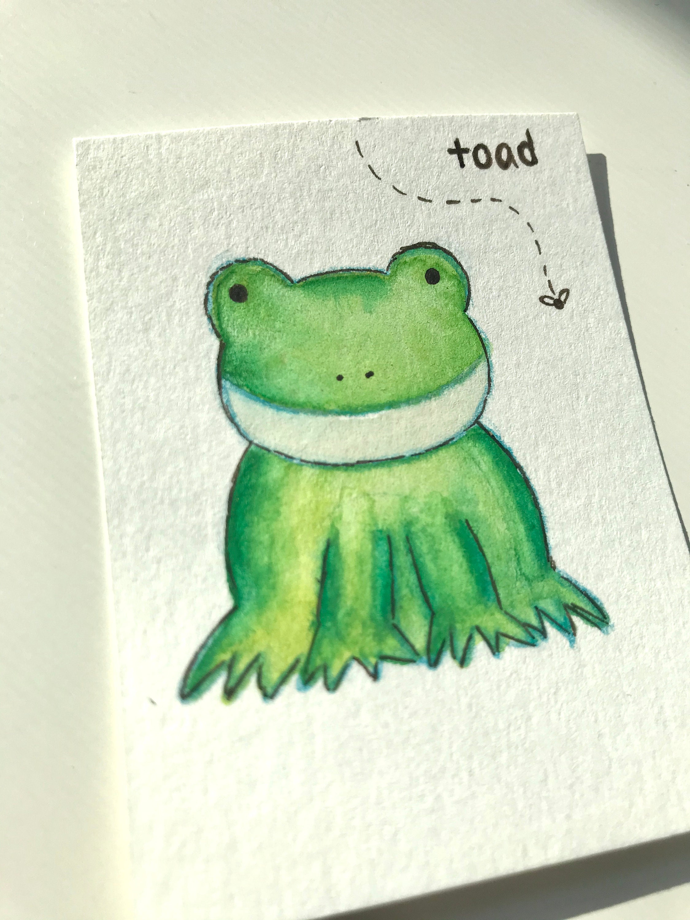 Cute Green Frog Toad, Children's Illustration Style Card Painting, Mini ...