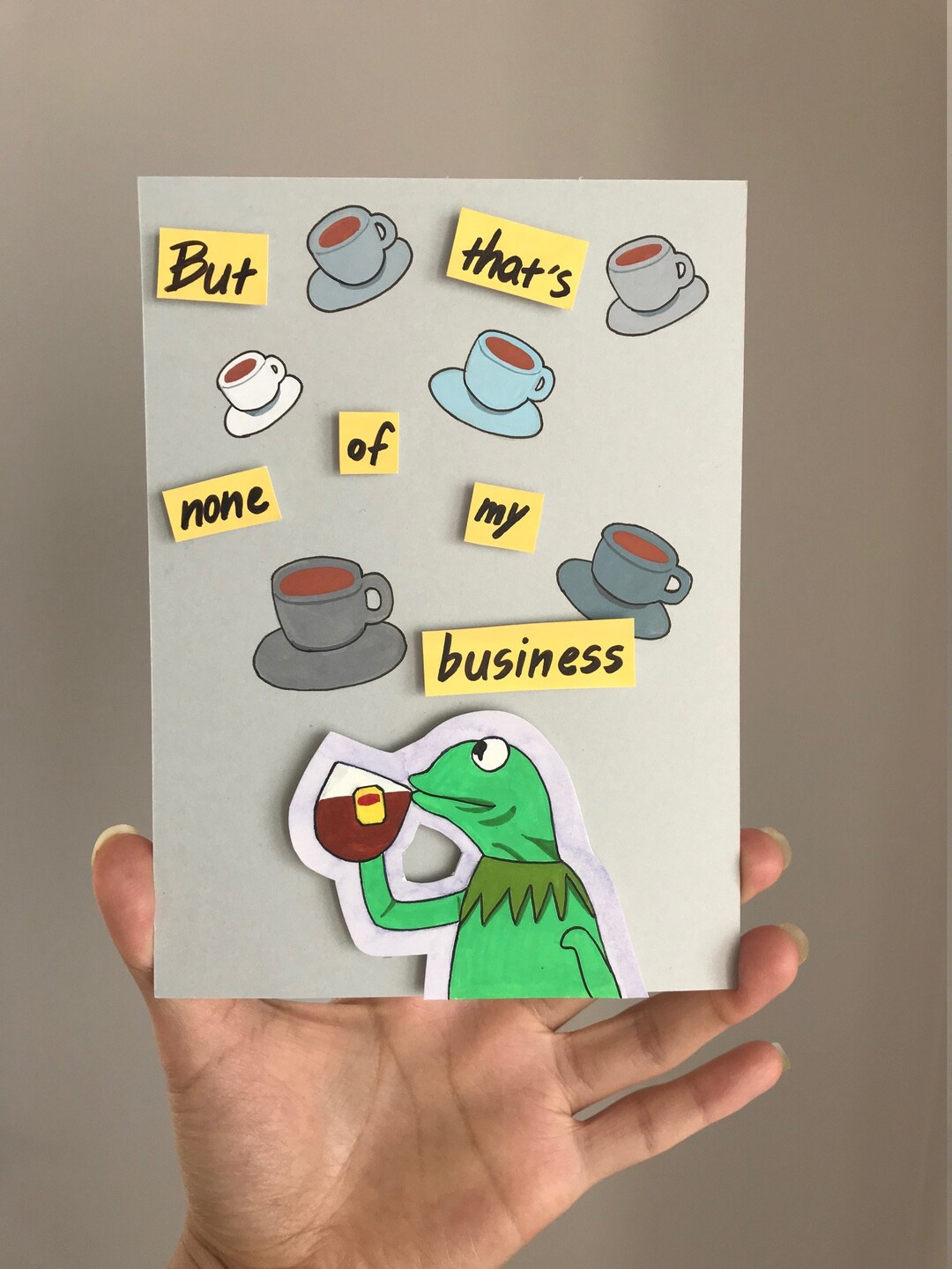 Kermit Muppets Tea Meme Funny Humor Painted Card, Notecard With Kermit ...